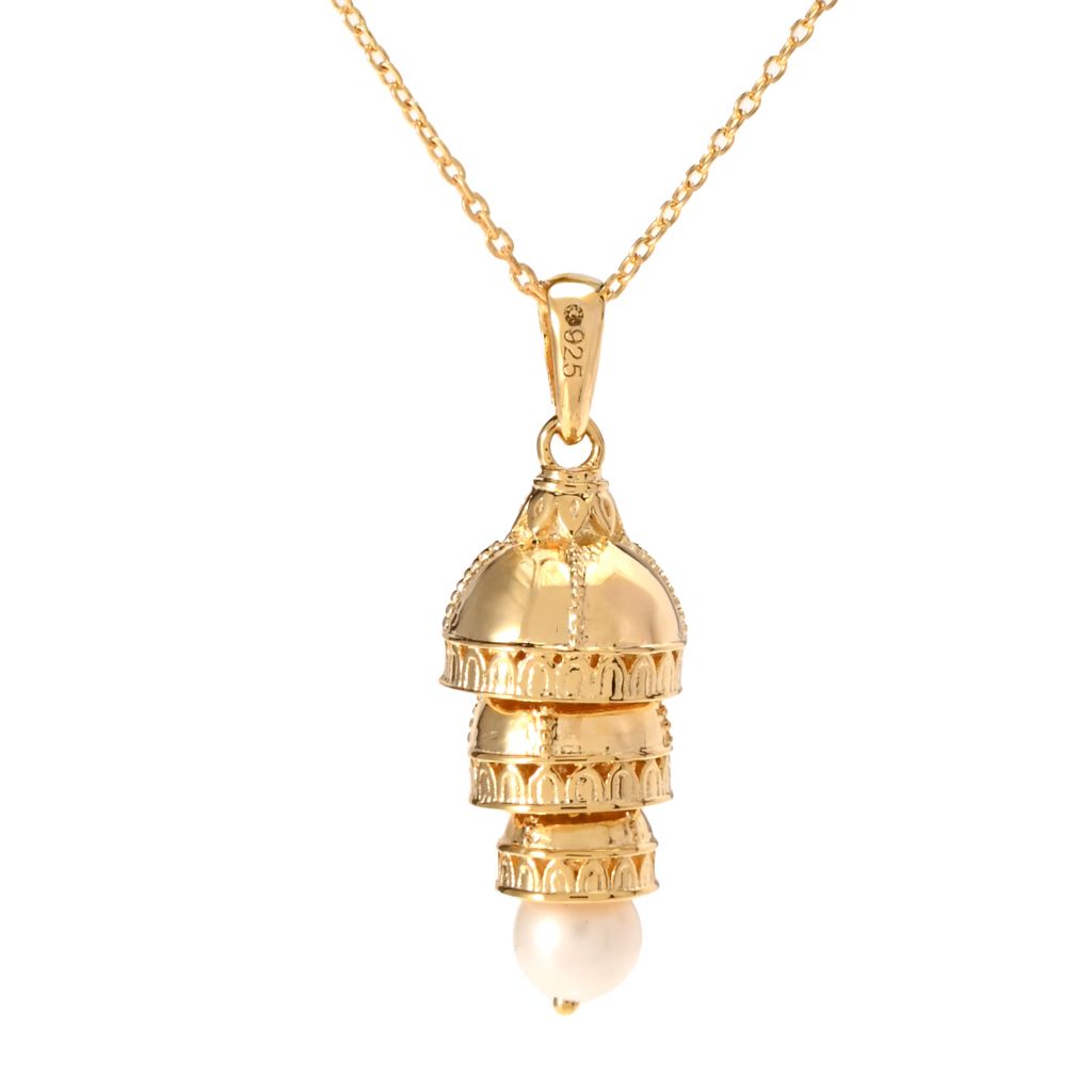 Passport to India "Taj Mahal" 18K Gold Plated Cultured Pearl Pendant w ...