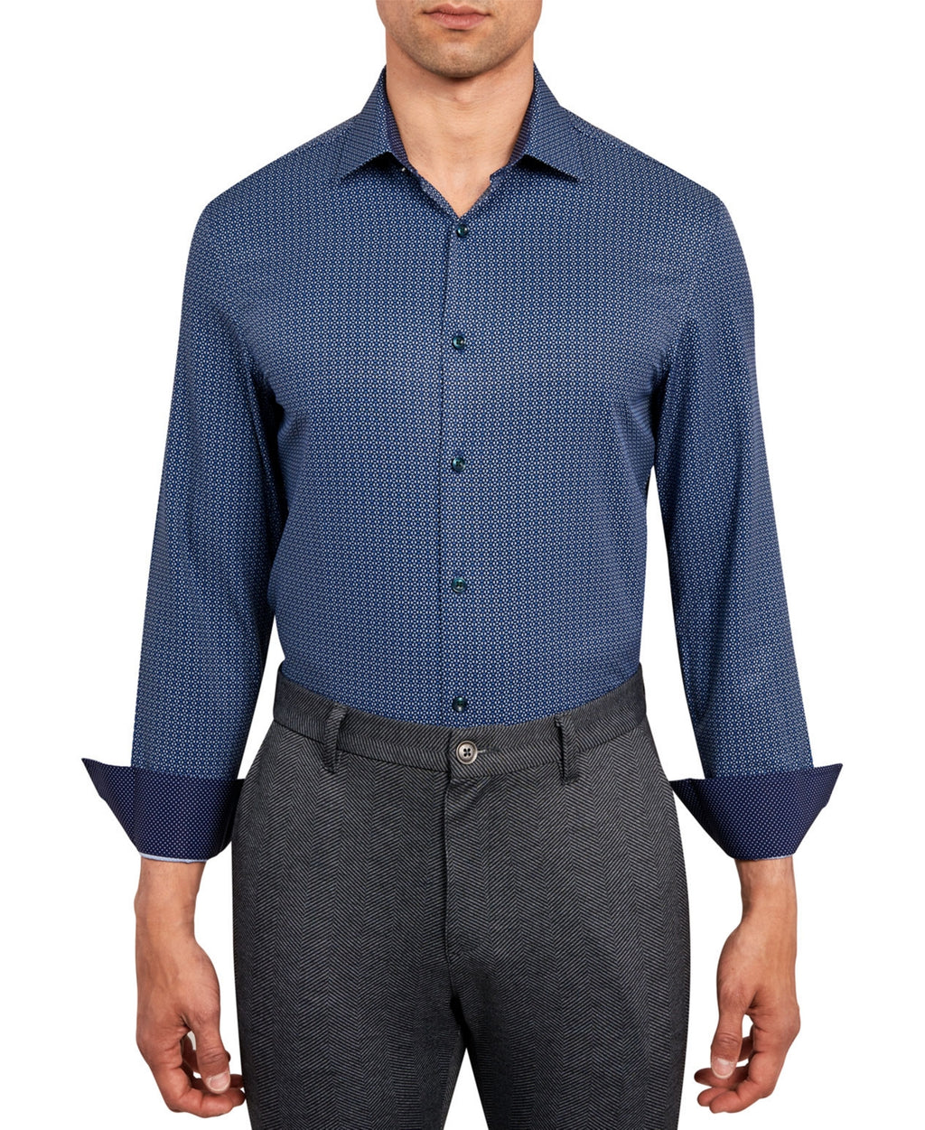 Construct Men's Cooling Comfort Slim Fit Medallion Print Dress Shirt B – Steals