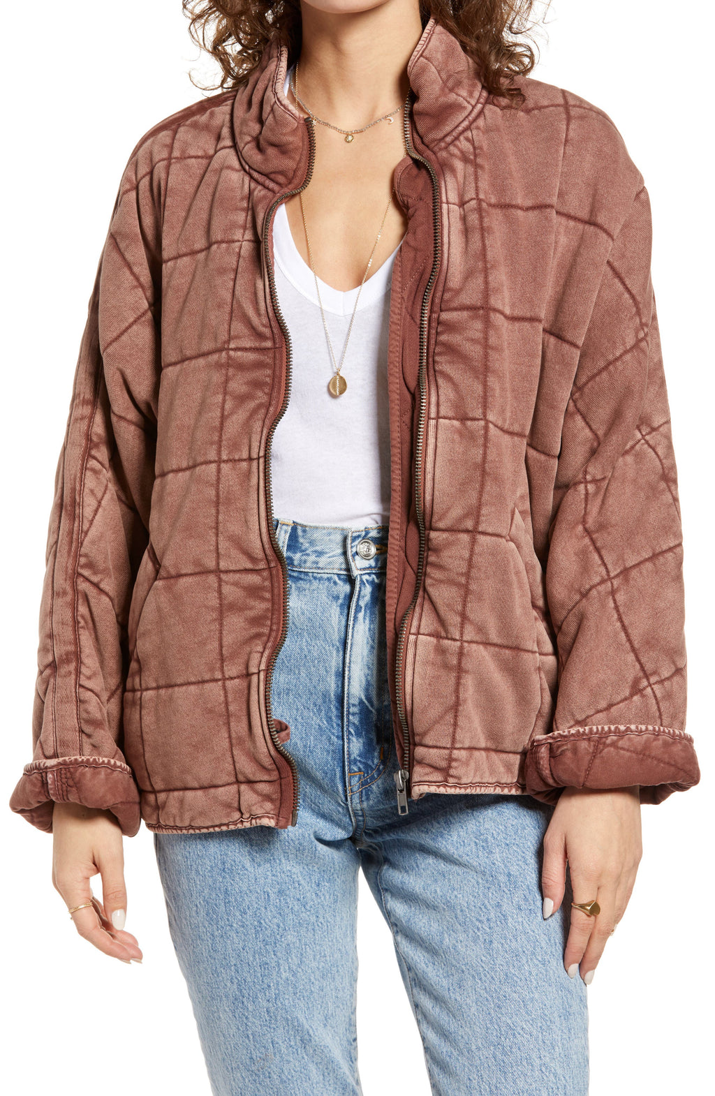 Free People Women's Dolman Sleeve Quilted Jacket Red Size Large – Steals