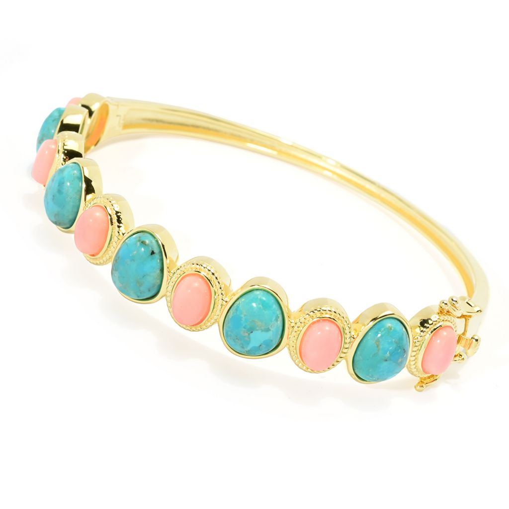 Elemental Gems Salmon Coral & Blue Mohave Turquoise Hinged Bangle Brac ...