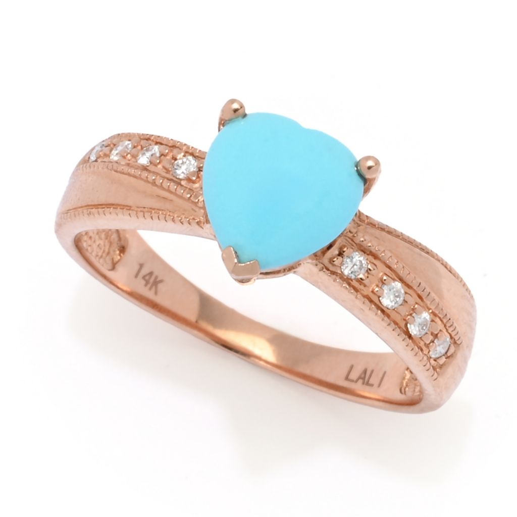 LALI Jewels 14K Rose Gold 7mm Heart Shape Turquoise & Diamond Ring – Steals