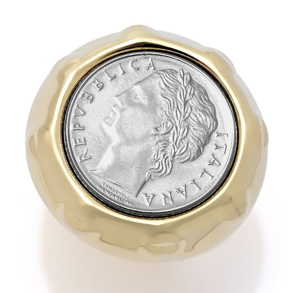 VOGA Collection 18K Gold Polished Electroform Genuine 100 Lire Coin Ri ...