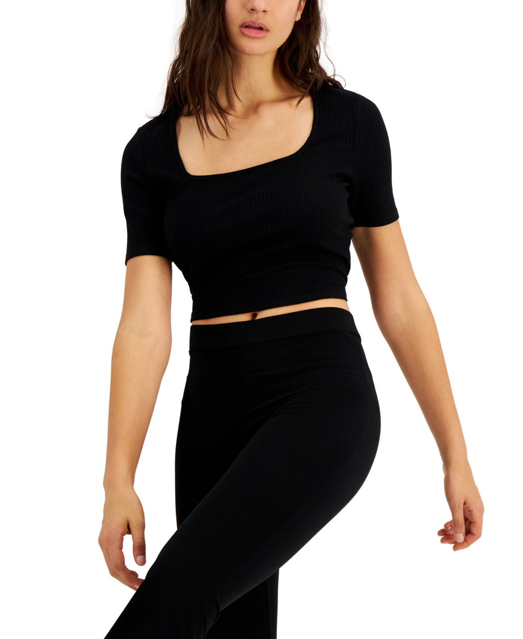 Bar III Women's Square Neck Ribbed Top Black Size Large – Steals