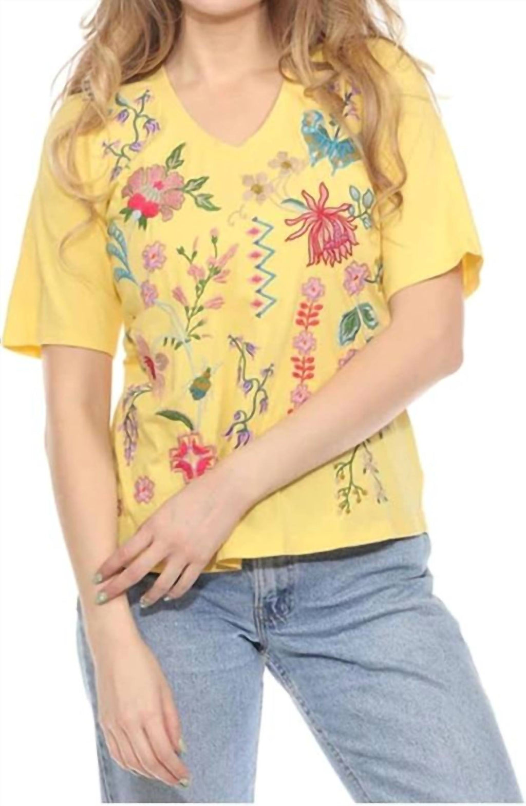 Johnny Was - MAUREEN V NECK 3/4 TRAPUNTO TEE – Steals
