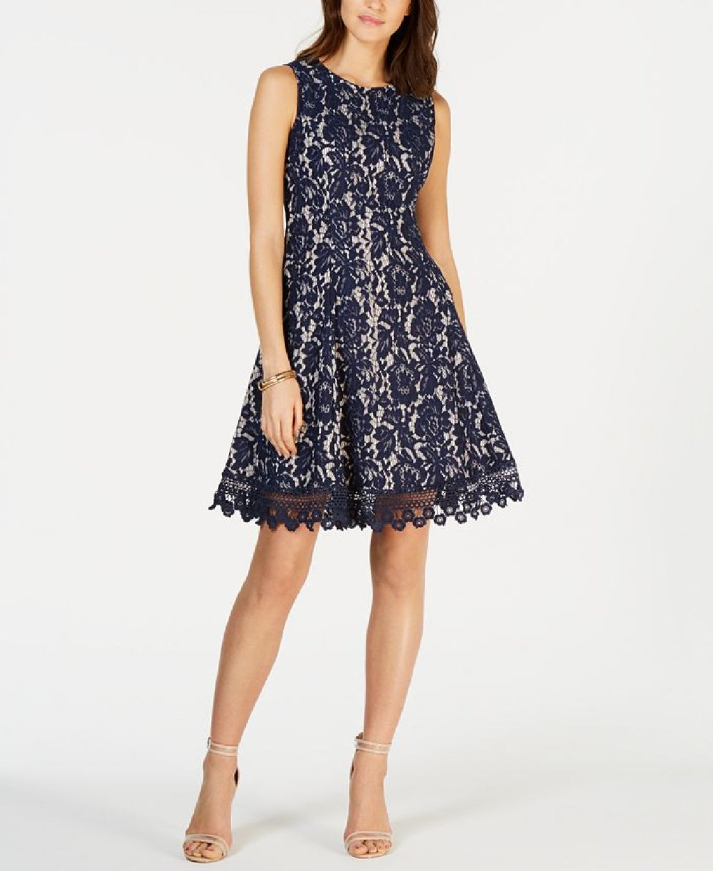 Donna Ricco Women's Bonded Floral Lace Sleeveless Fit & Flare Dress Bl ...