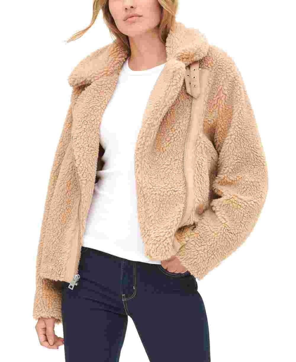 Levi's Women's All Over Sherpa Motorcycle Jacket Beige Size Large – Steals