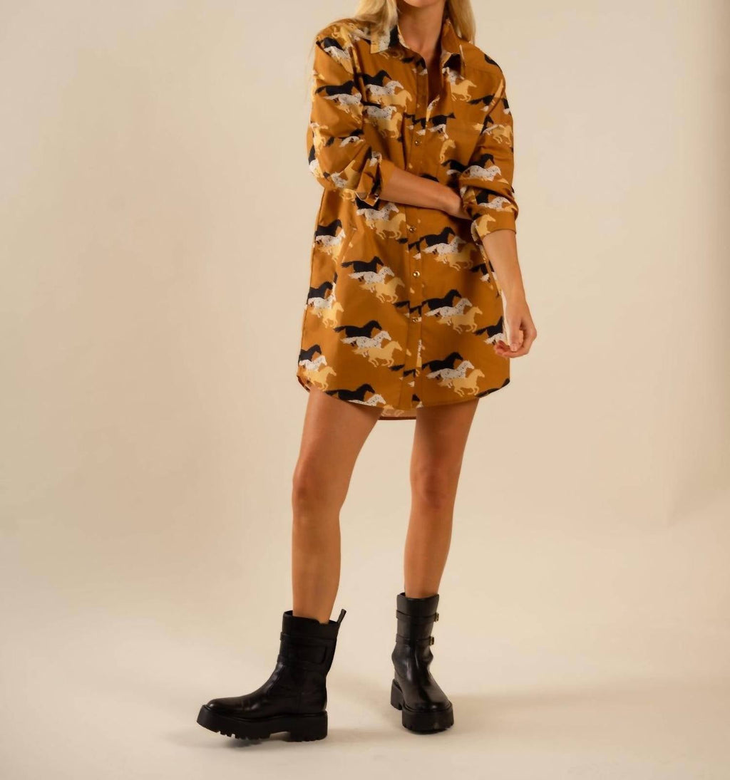 Care Tucker - Preslie Poplin Shirt Dress - All Over Wild Horses Patter ...