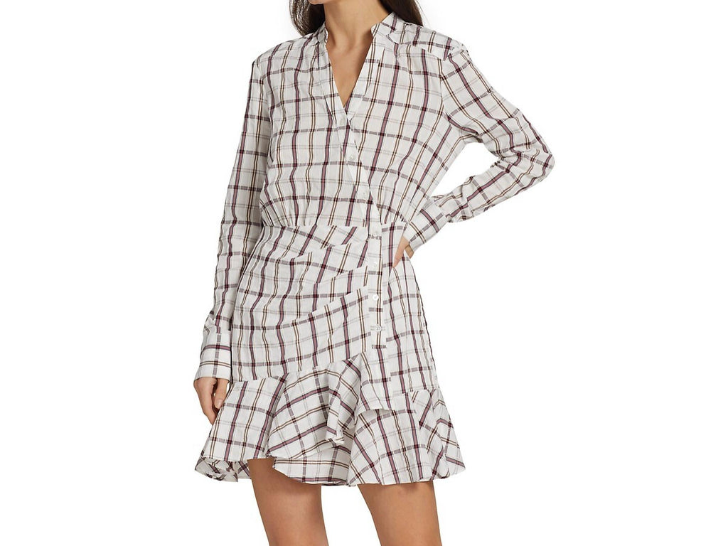 Veronica Beard - Sherry Long Sleeve Pleated Skirt Ruffle Trim Shirt Dr ...