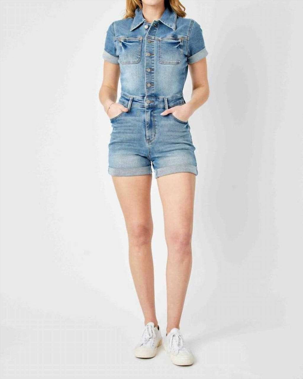 Judy Blue - High Waist Short Sleeve Denim Romper – Steals